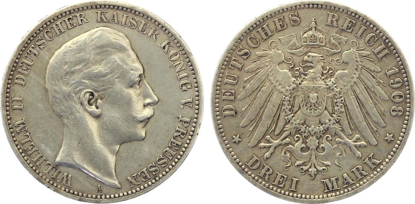 1908 3 Mark Preussen Wilhelm II ss | MA-Shops