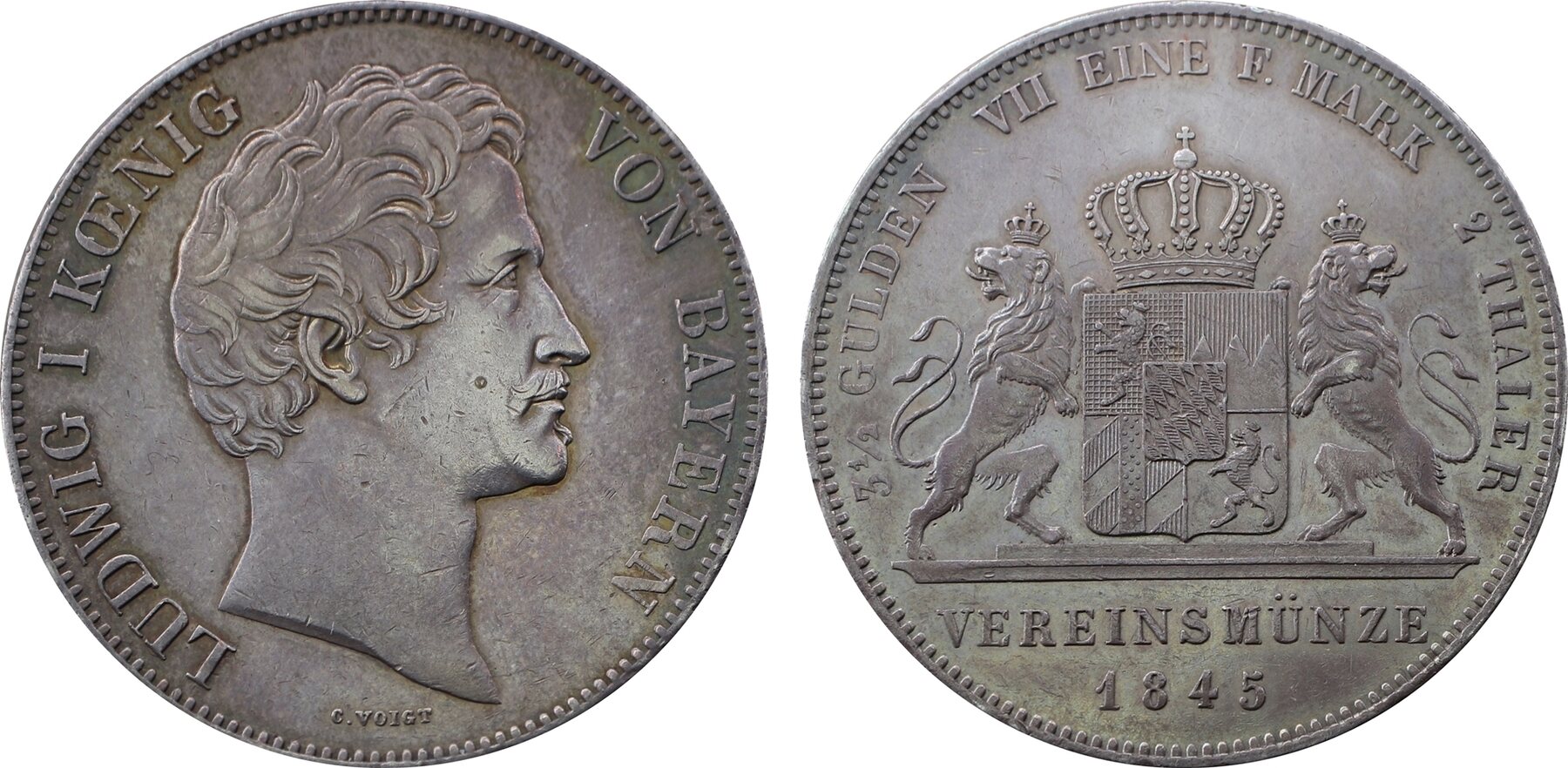 BAYERN. Ludwig I., 1825-1848. Vereinsdoppeltaler 1845. 37,12 g. AKS 74 vz | MA-Shops