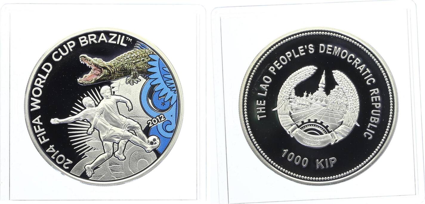 Laos 1000 Kip 2012 WM 2014 Fussball Brasilien 20 G Silber Pp Farbig Laos 1000 Kip 2012 WM 2014 Fussball Brasilien 20 G Silber Pp Farbig