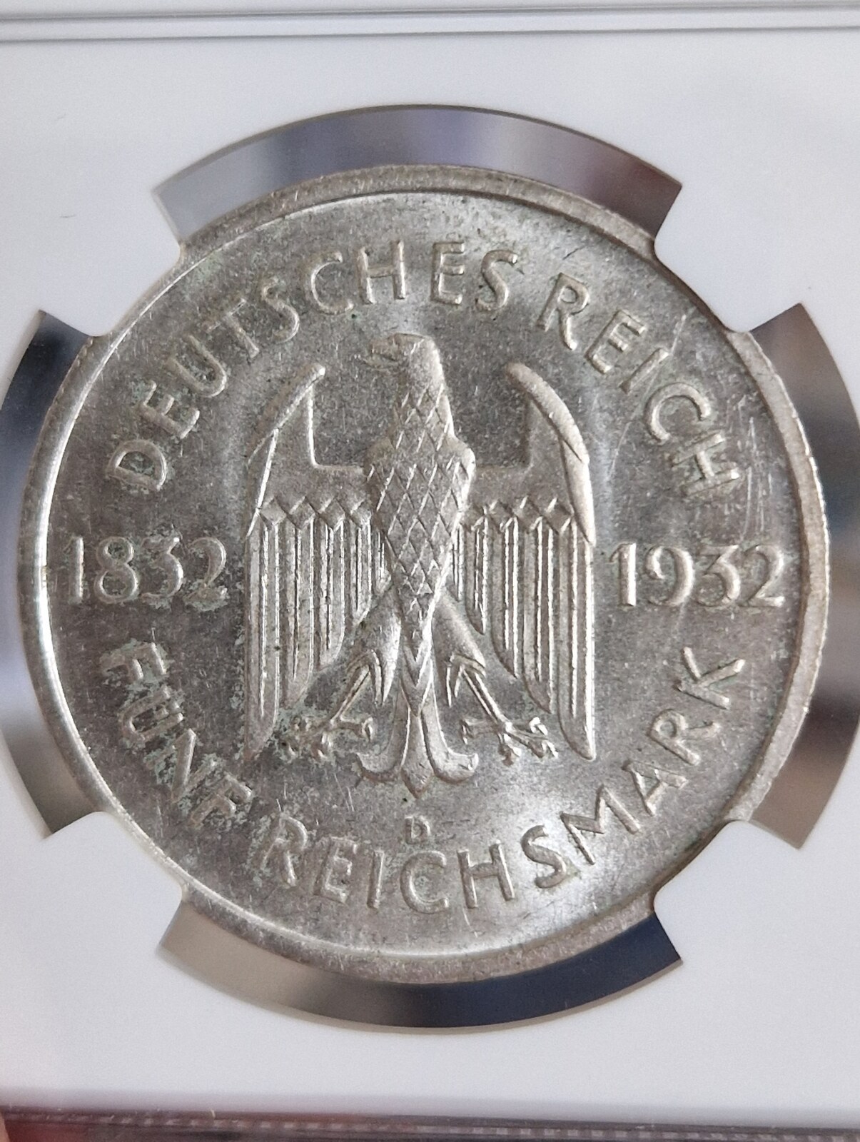GERMANY 1932D 5 Mark Johann Wolfgang von Goethe NGC MS 62 | MA-Shops