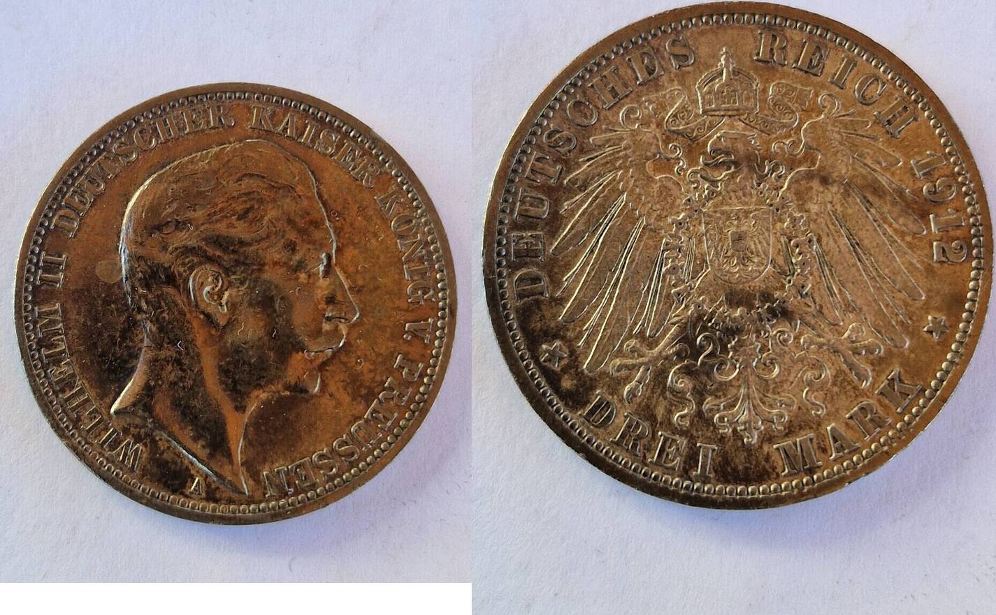 1912 3 Mark Preussen Wilhelm II ss | MA-Shops