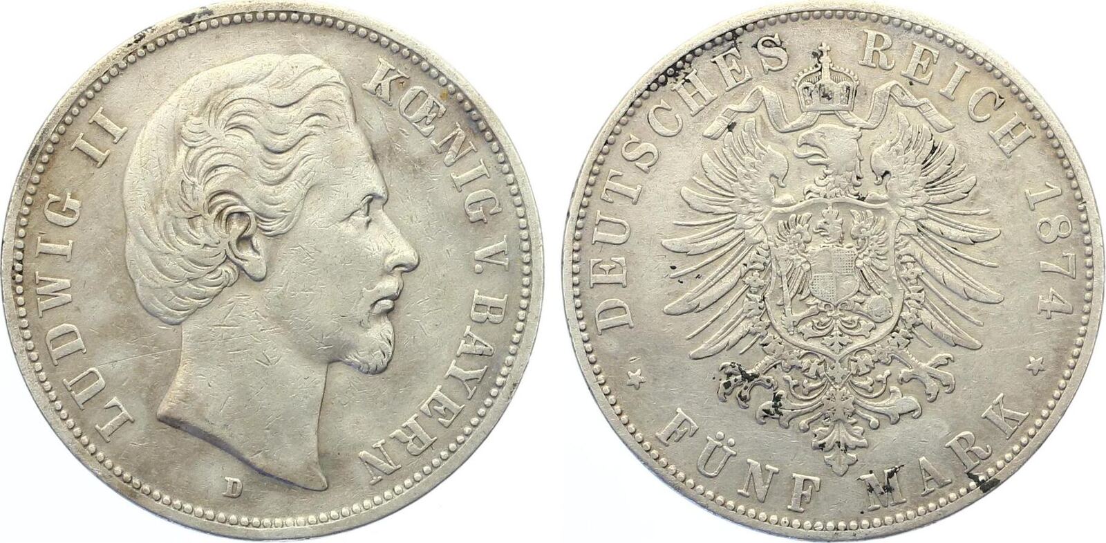 1874 5 Mark Bayern Ludwig II ss | MA-Shops