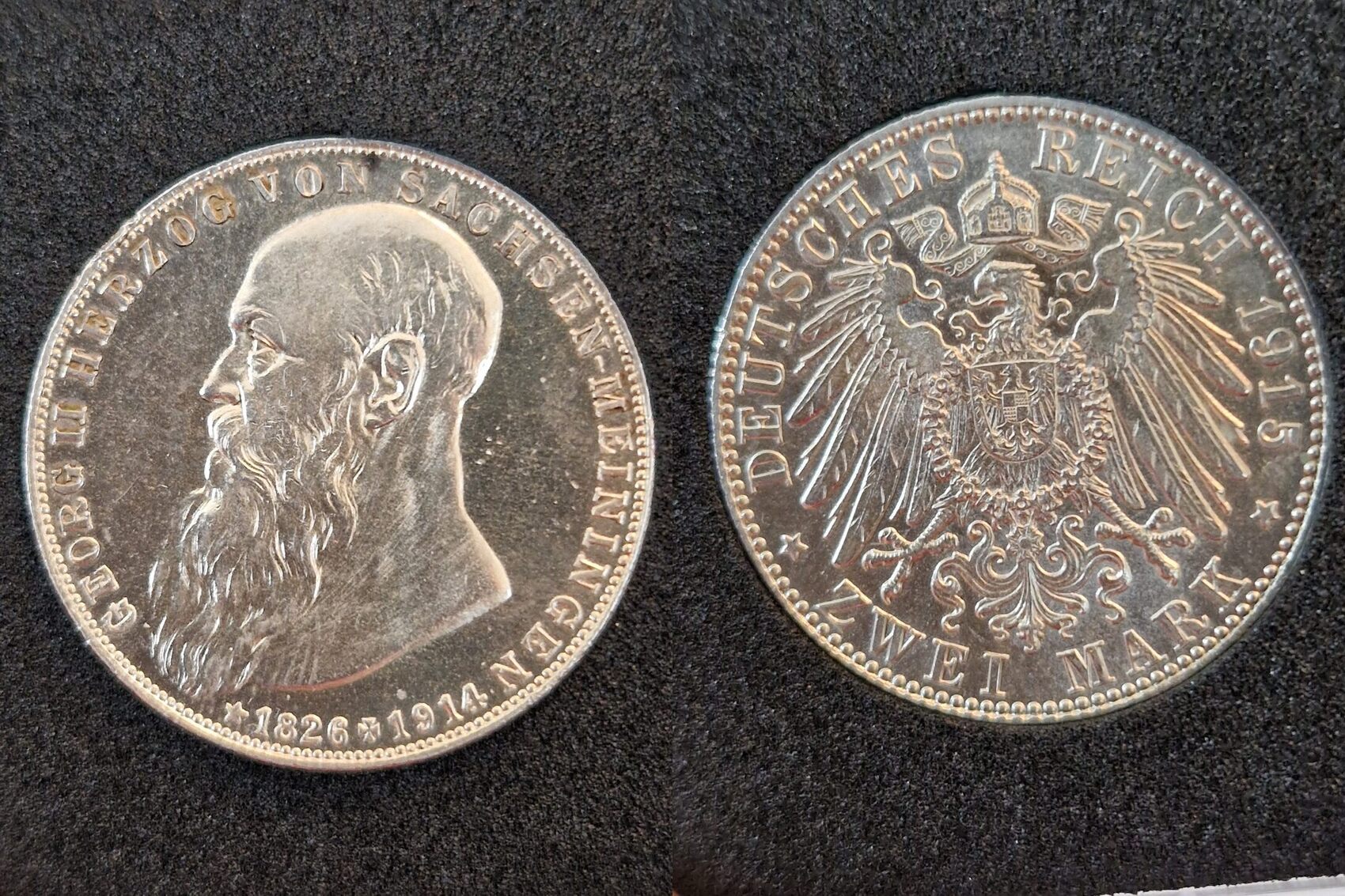 2 Mark Sachsen Meiningen 1915 Georg II auf den Tod Fast prägefrisch | MA-Shops
