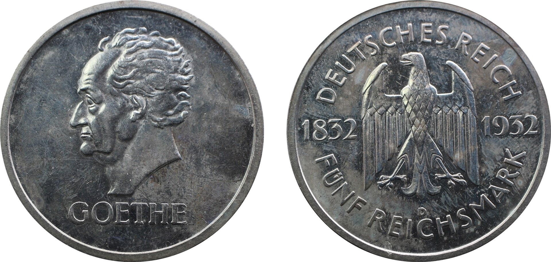 1932 D 5 Mark Goethe vorzüglich + vom polierten Stempel | MA-Shops