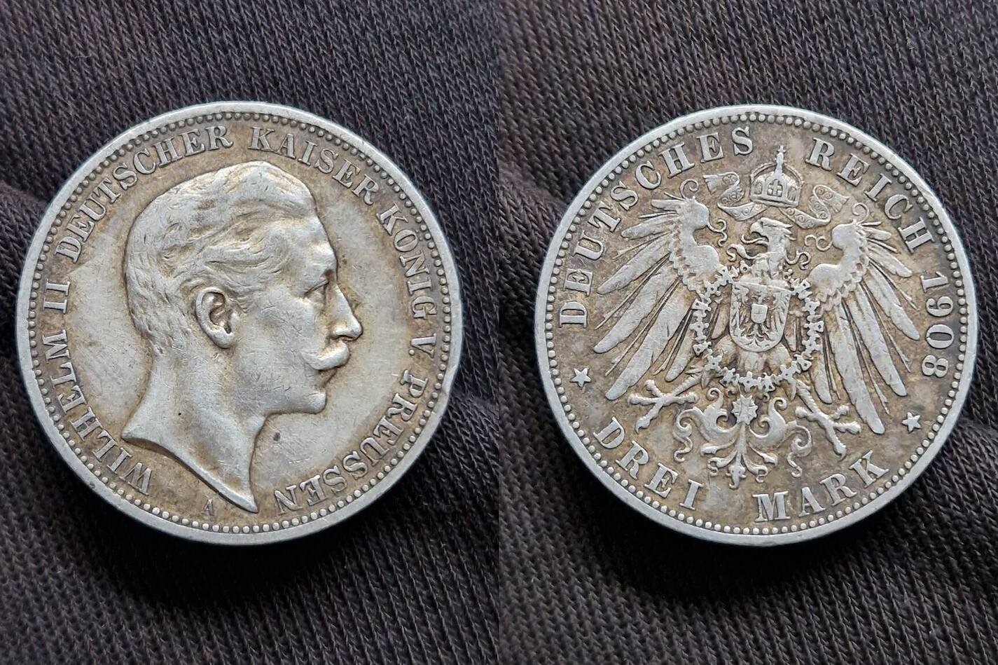 1908 3 Mark Preussen Wilhelm II ss | MA-Shops