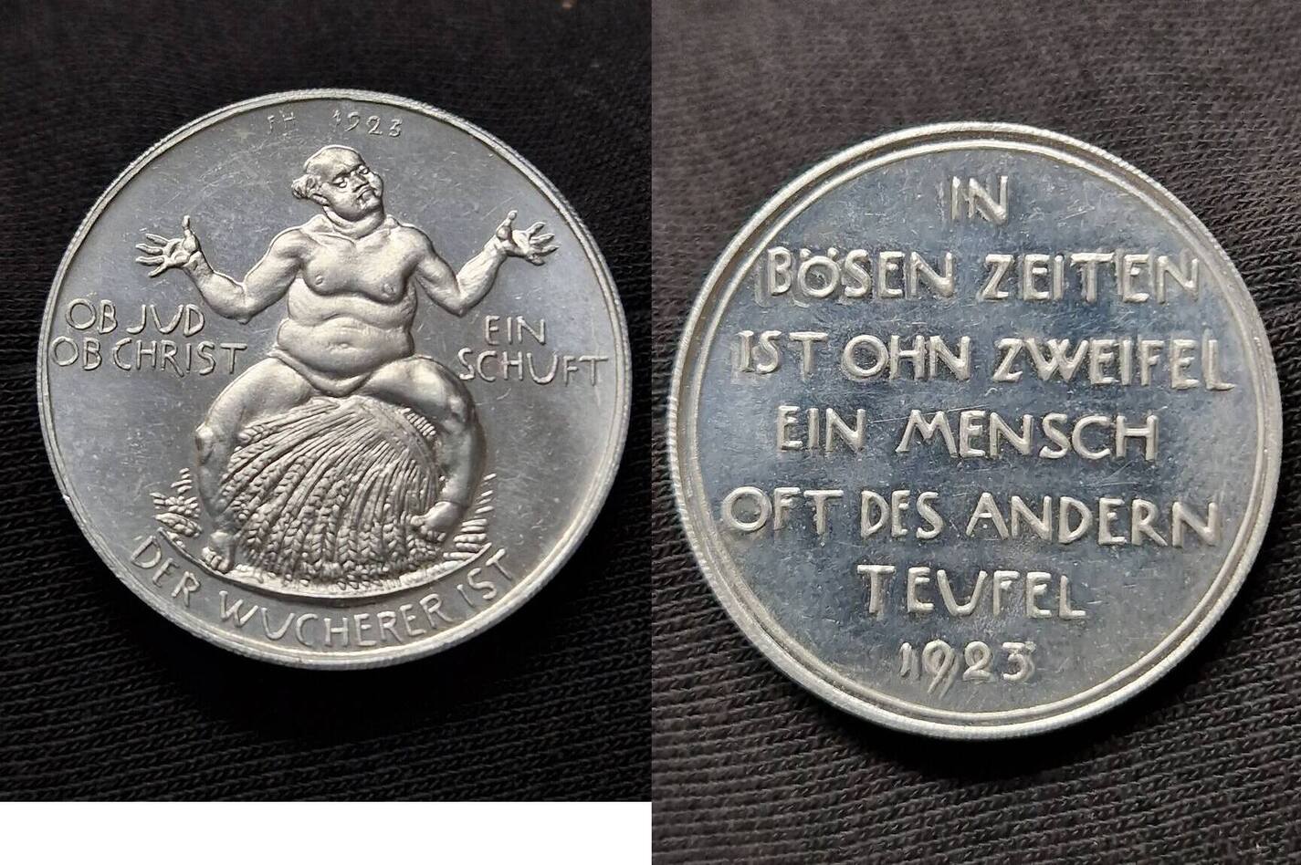 1923 Schandmedaille Ob Jud Ob Christ Ein Schuft der Wucher ist ALU vz-st | MA-Shops