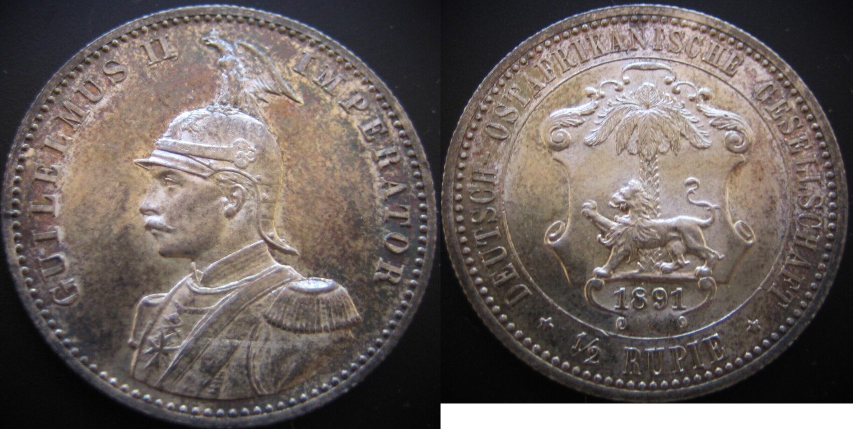1891 Deutsch Ostafrika 1/2 Rupie nahezu prägefrisch feine Patina | MA-Shops