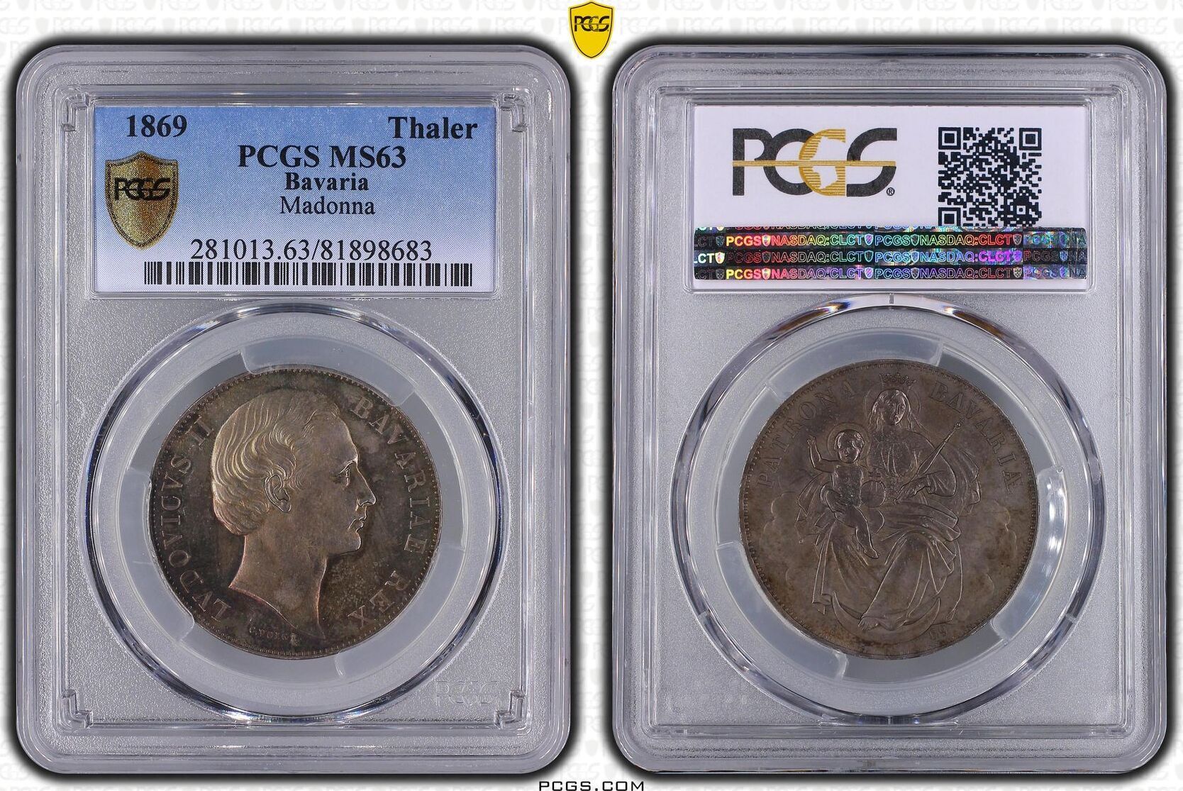 Thaler 1869 Taler Bayern Patrona Bavaria PCGS MS63 | MA-Shops