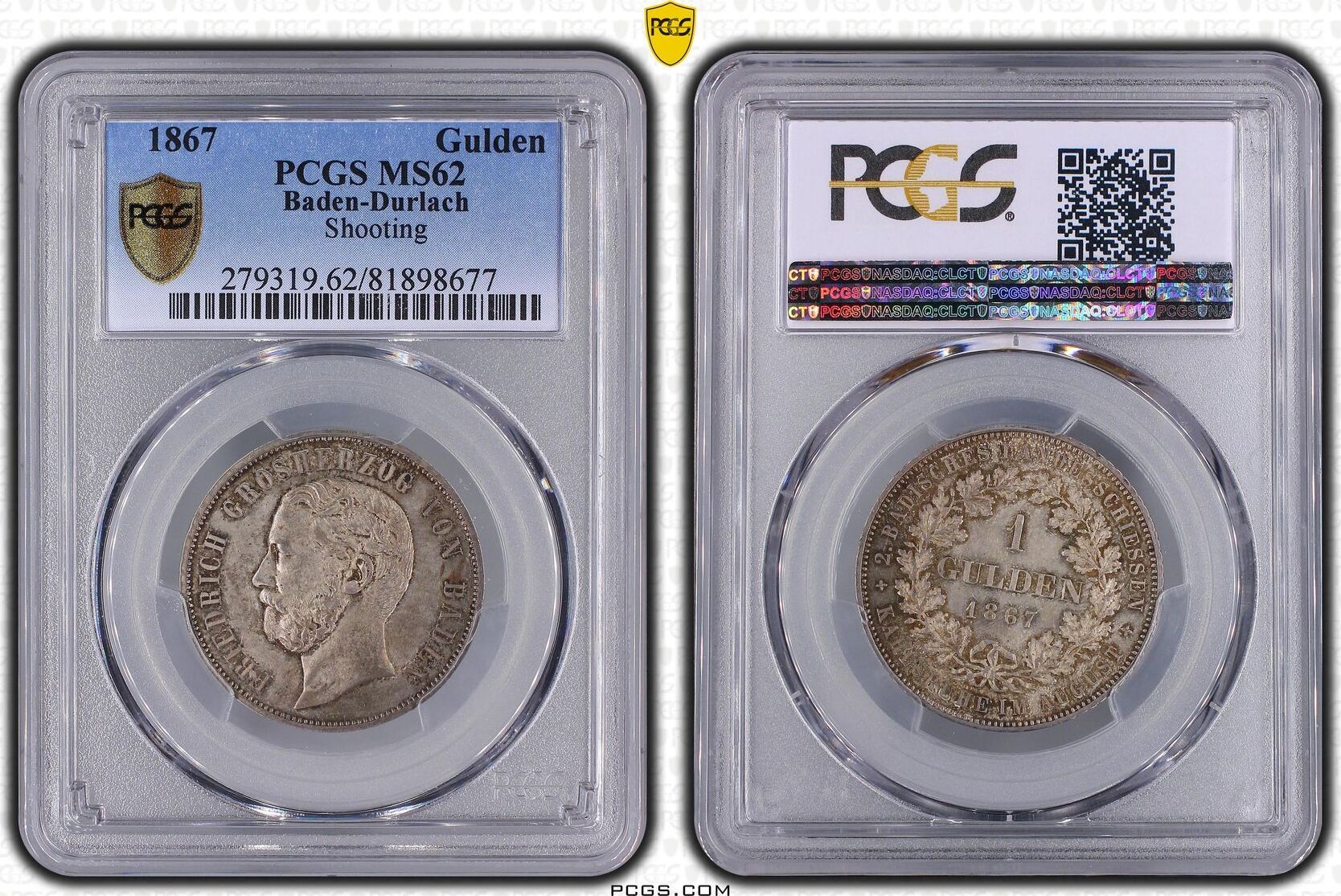 1867 Baden 1 Gulden Friedrich PCGS MS62 | MA-Shops