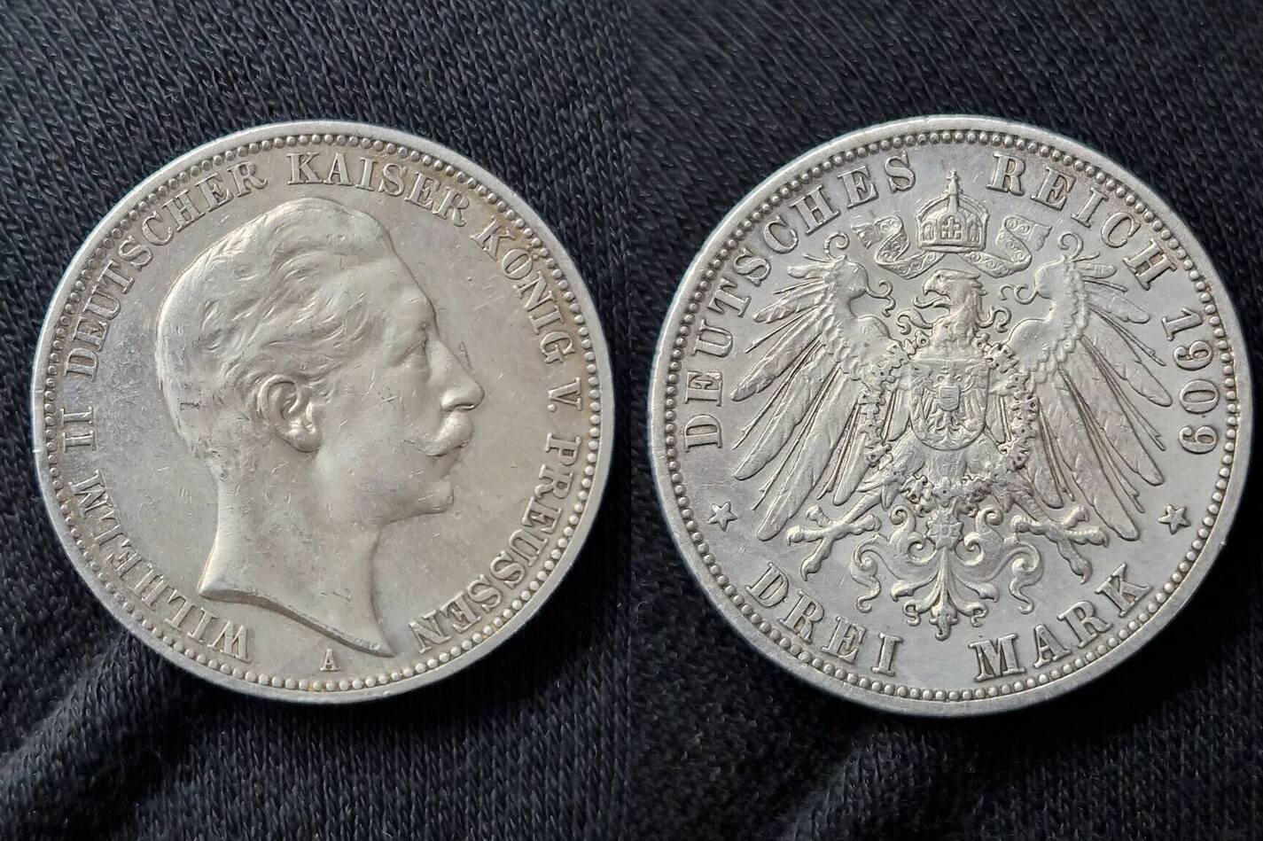 1909 3 Mark Preussen Wilhelm II ss | MA-Shops