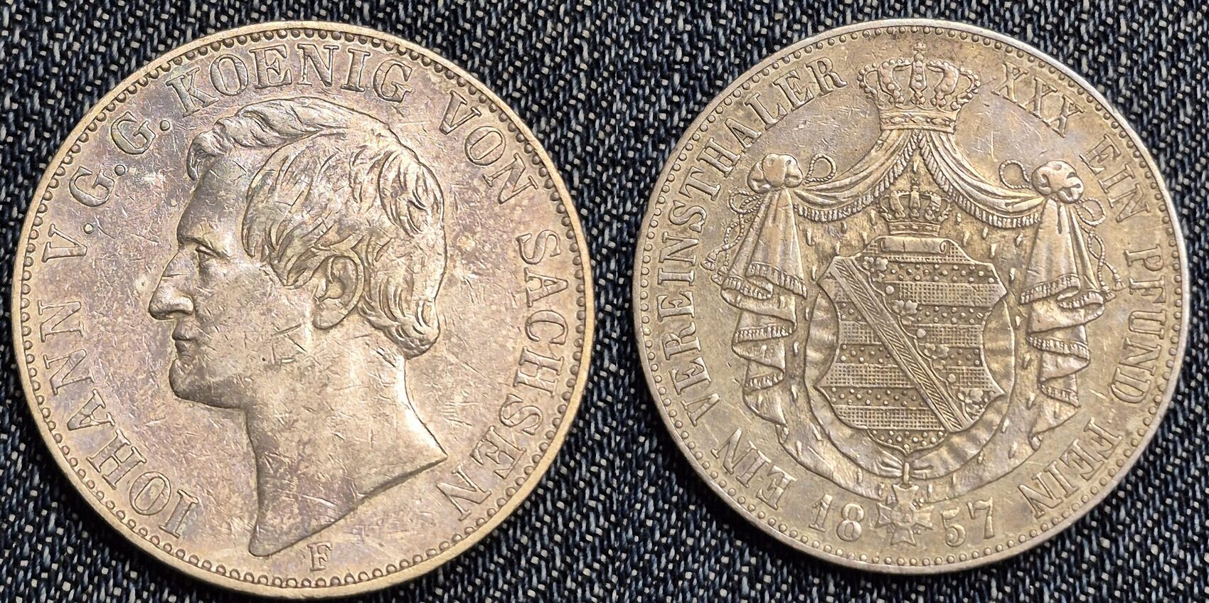 1857 Sachsen Taler Johann ss-vz Patina | MA-Shops