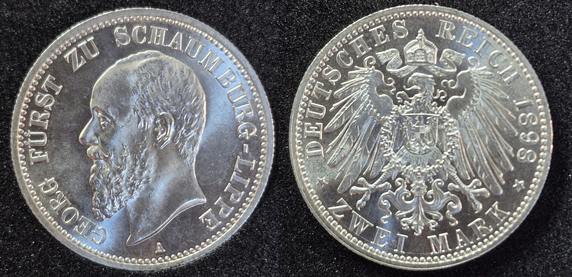 1898 2 Mark Schaumburg Lippe fast prägefrisch / Stempelglanz Avers ...