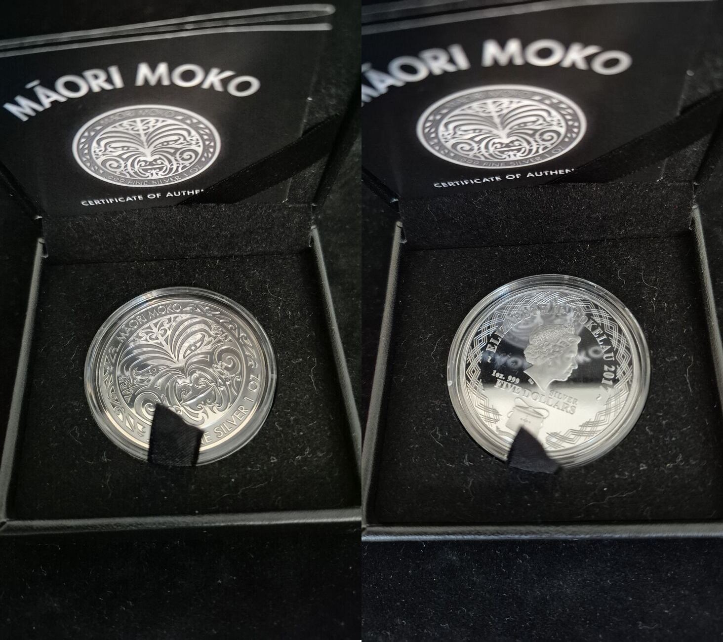 5 Dollar Tokelau 2017 Maori Moko 1 Unze pp + ETUI + BOX + Zertifkat ...