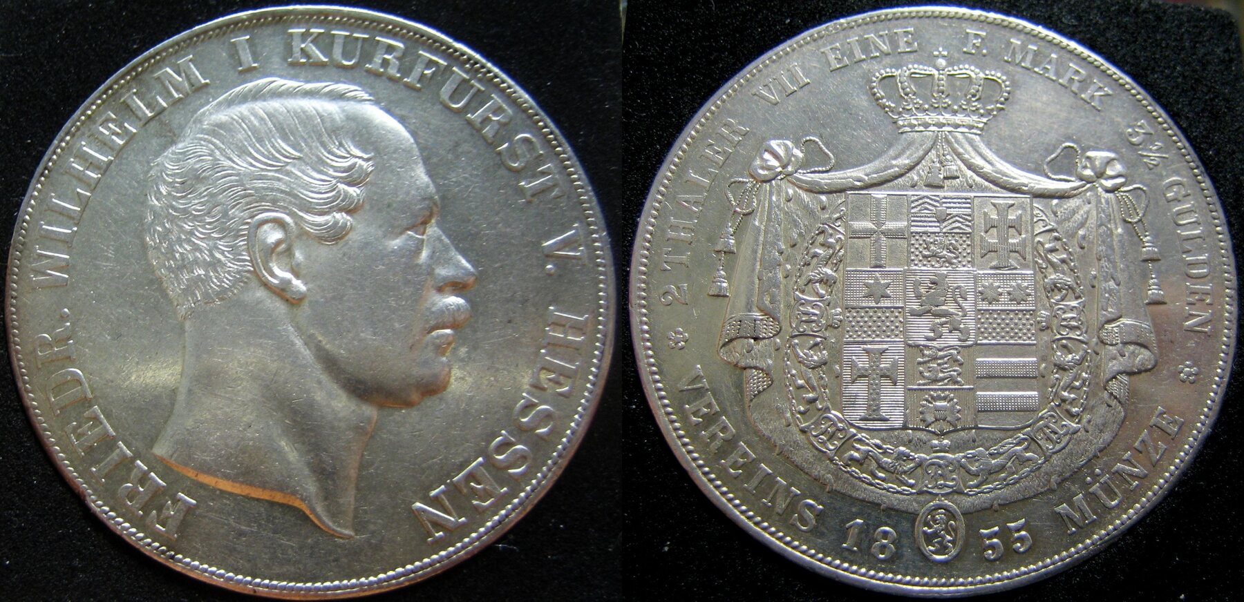 1855 Hessen Kassel Vereinsdoppeltaler Friedrich Wilhelm 2 Taler AKS 60 ...