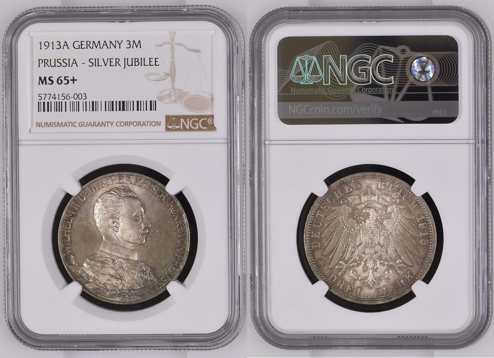 GERMANY 1913A 3 Mark Preussen 1913 Regierungsjubiläum NGC MS 65+ | MA-Shops