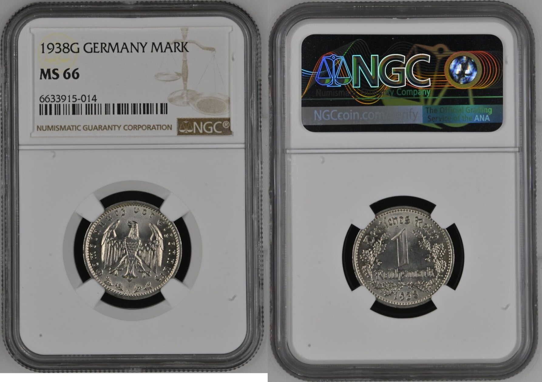 GERMANY 1938G 1 Reichsmark NGC MS 66 | MA-Shops