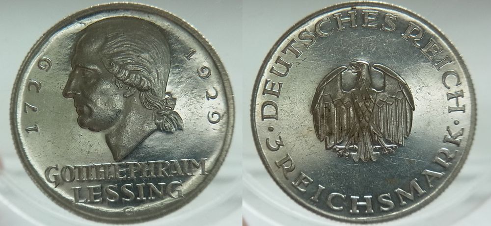 1929 G 3 Mark Lessing VZ aus PP leicht berieben | MA-Shops