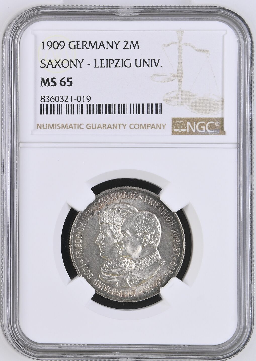 GERMANY 2 Mark Sachsen 1909 Uni Leipzig Jaeger 138 NGC MS 65 | MA-Shops