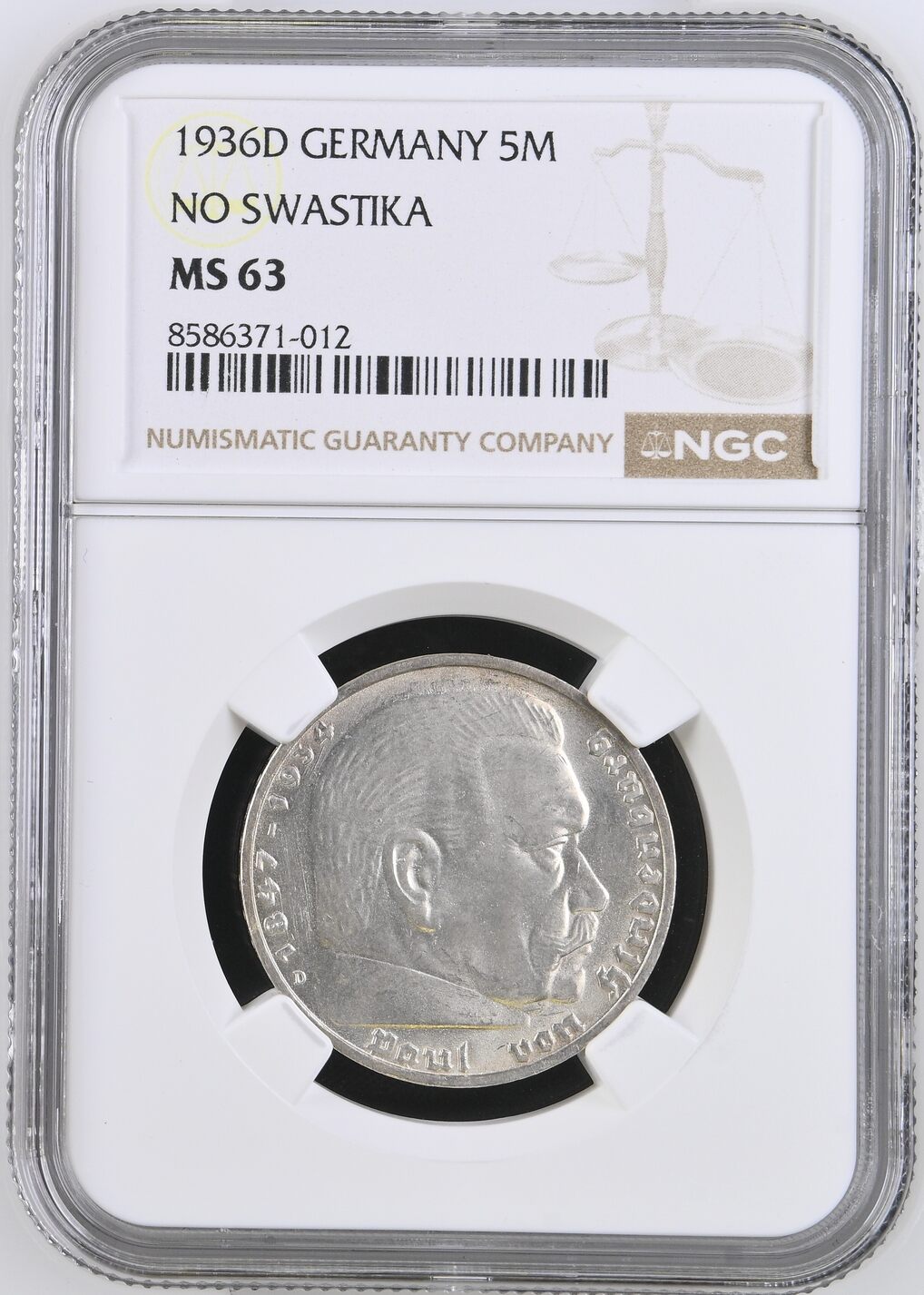GERMANY 1936D 5 Mark Hindenburg NGC MS 63 | MA-Shops