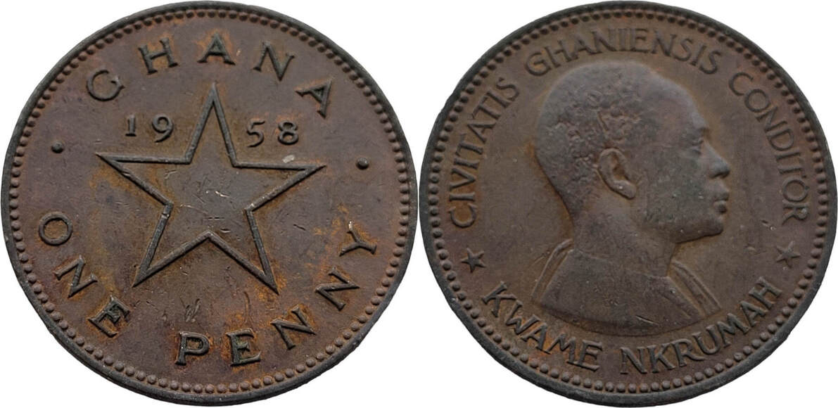 Ghana 1 Penny 1958 Ministerpräsident Kwame Nkrumah vz | MA-Shops