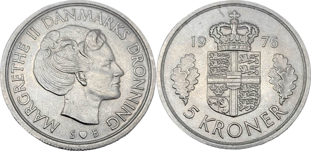 Dänemark 5 Kroner 1976 Margrethe II (seit 1972) vz-st | MA-Shops