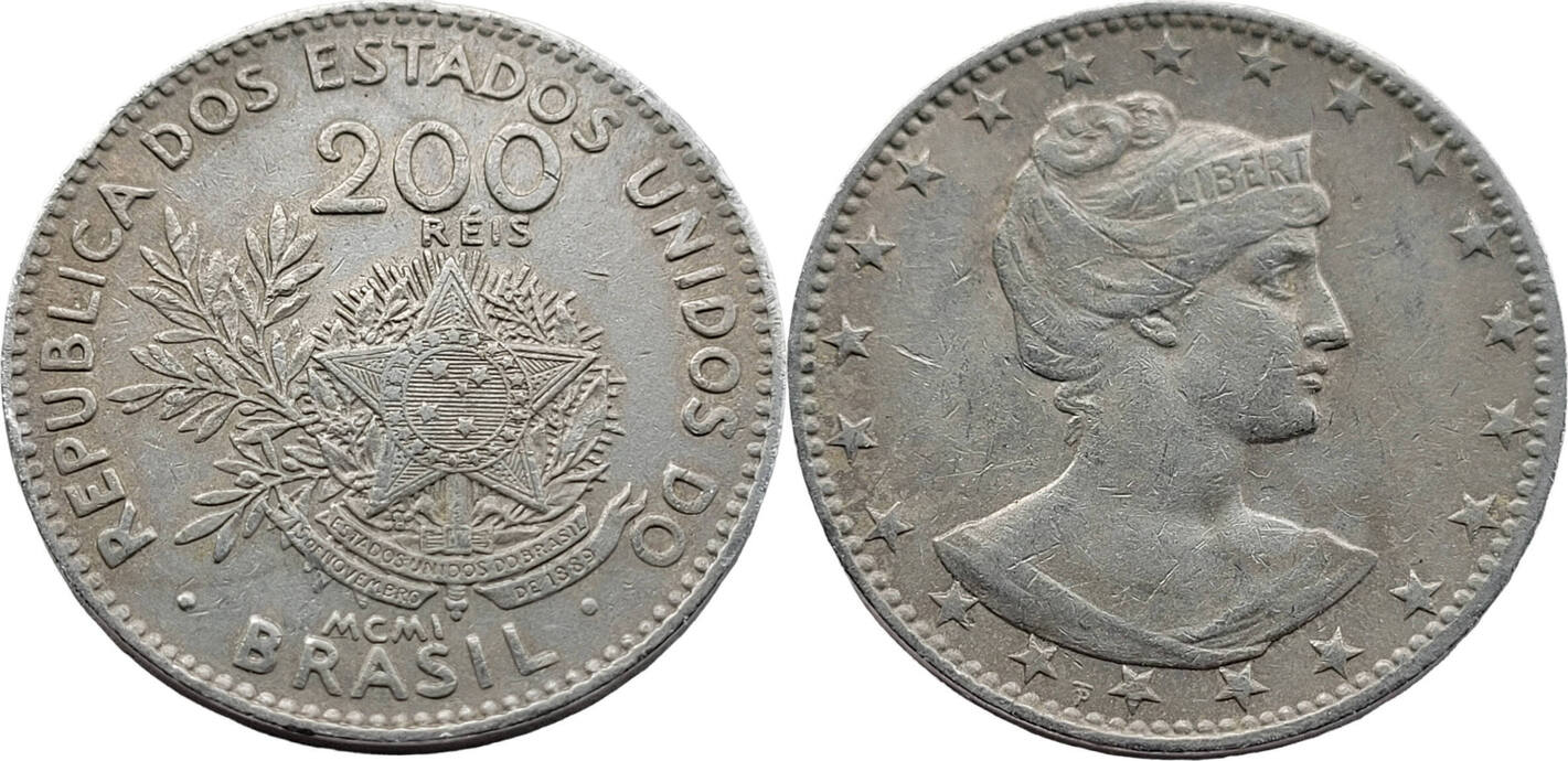 Brasilien 200 Reis 1901 Erste Republik (1889 - 1942) vz | MA-Shops