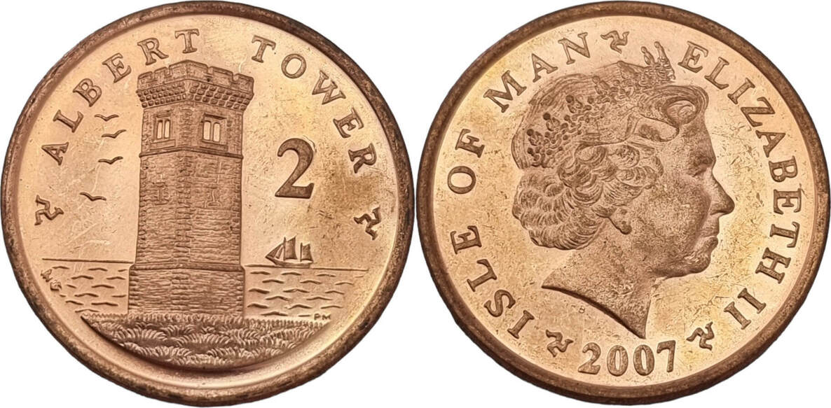 Isle of Man 2 Pence 2007 Elisabeth II. (1952 - 2022), Albert Tower vz ...