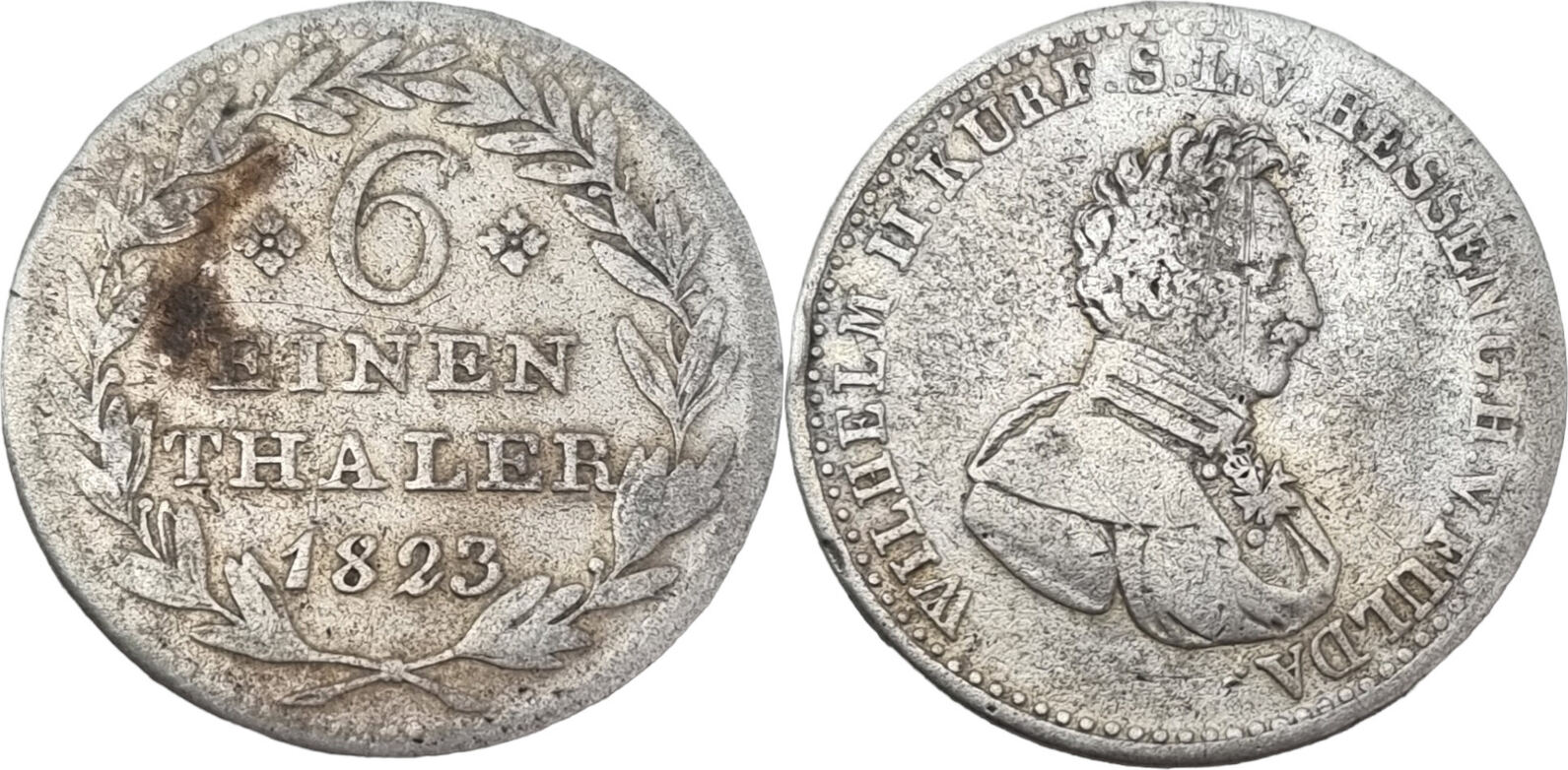 Hessen-Kassel 1/6 Taler 1823 Wilhelm II. (1821 - 1847) Fulda s-ss | MA ...