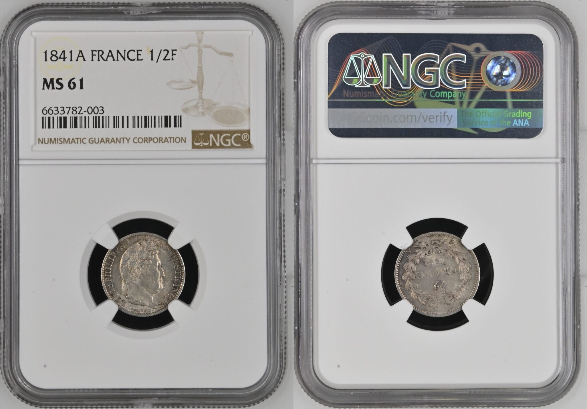 FRANCE 1/2 Franc 1841A NGC MS 61 | MA-Shops