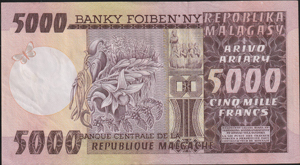 Madagascar, Malgache 5000 francs Madagascar, Repoblika Malagasy ...