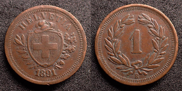 1 rappen Suisse, Schweiz, Switzerland 1891 B, HMZ.1215 TTB+ ss+ | MA-Shops