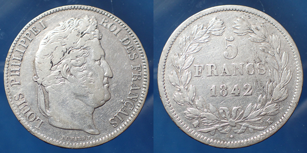 France 5 francs LOUIS PHILIPPE Ie 1842 K Bordeaux, Gad.678 TB+ s+ | MA ...