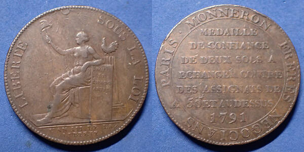 Constitution 2 sols Monneron à la Liberté 1791, Brimingham soho ...