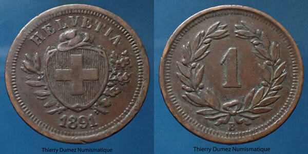 Schweiz, Switzerland, Suisse 1 rappen Schweiz, Suisse 1891 B, HMZ.1215, TTB+ ss+ | MA-Shops