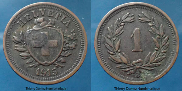 Schweiz, Switzerland, Suisse 1 rappen Schweiz, Suisse 1915 B, TTB ss | MA-Shops