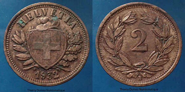 Schweiz, Switzerland, Suisse 2 rappen Schweiz, Suisse 1932 B, TTB ss | MA-Shops