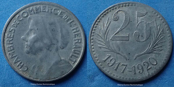 25 centimes Hérault, chambre de commerce 1917-1920, zinc, El.15.3b TTB ss | MA-Shops