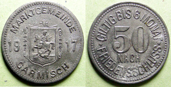 Allemagne, Deutschland, Garnisch 50 pfennig Allemagne, GARNISCH 1917 ...