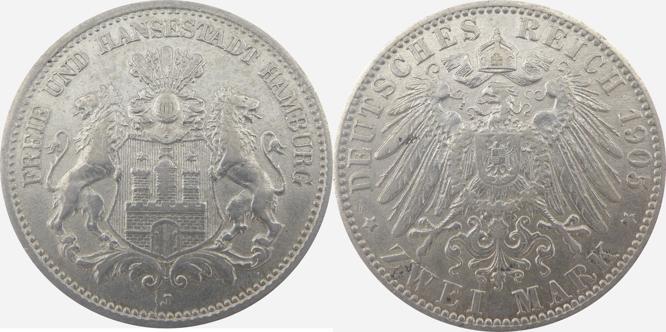 Deutschland Kaiserreich Hamburg 2 Mark 1905 J Zwei Mark Freie und Hansestadt Hamburg - J.63 vz ...