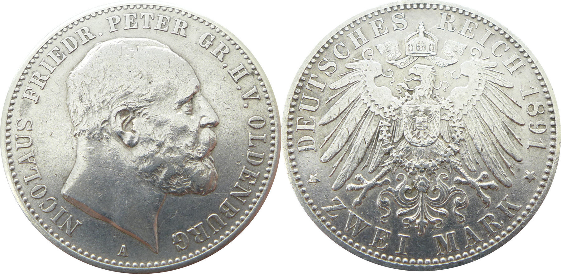 2 Mark 1891 A Nicolaus Friedrich Peter Großherzog v. Oldenburg - J.93 ss/vz | MA-Shops
