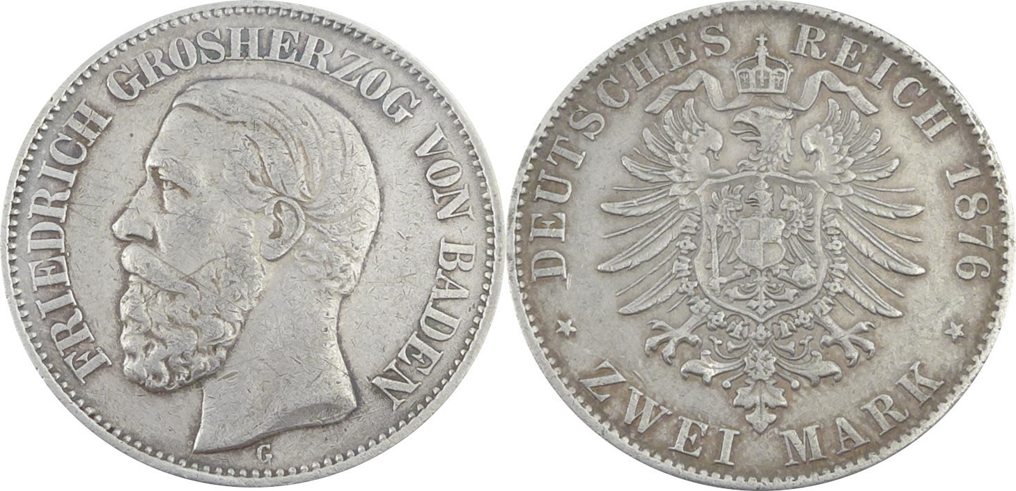 2 Mark 1876 G Friedrich I. (1856-1907) - Großherzog von Baden - Zwei ...