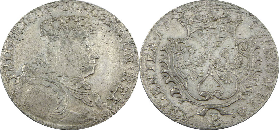 Preussen - Provinz Schlesien (1743 - 1810) 6 Kreuzer 1756 B Fridericus ...