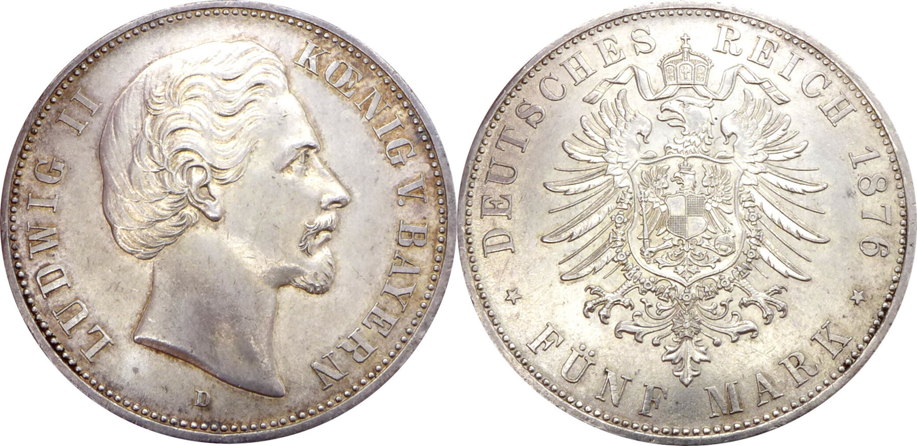 Deutschland Bayern 1876 D J42 5 Mark Ludwig II. vz/stgl,herrlich ...