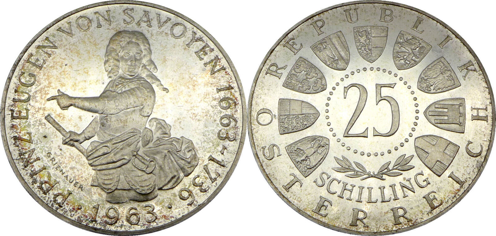 Republik Österreich 25 Schilling 1963 Prinz Eugen von Savoyen Polierte ...