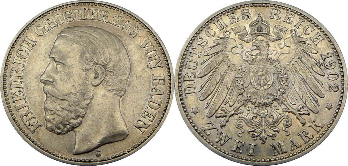 2 Mark 1902 G ,extrem selten! Friedrich I. (1856-1907) - Großherzog von ...