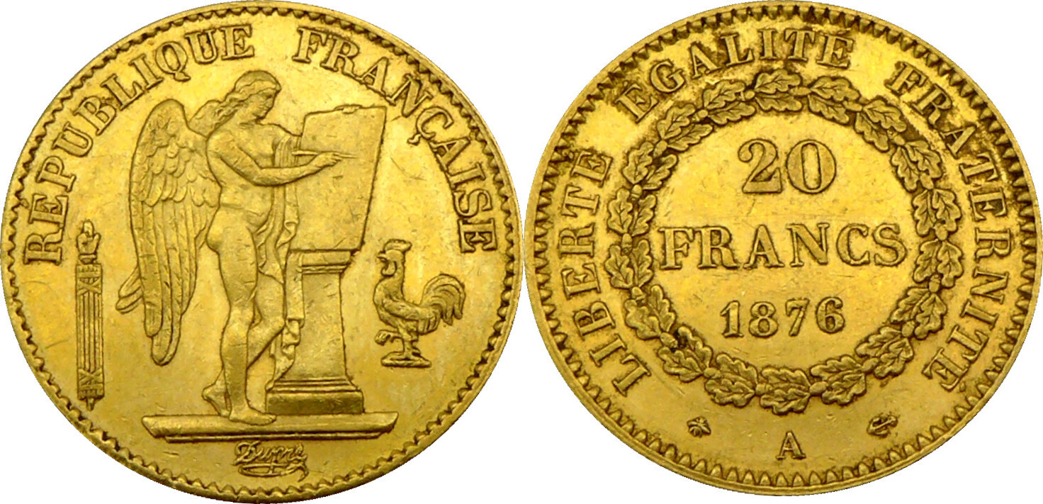 Frankreich 20 Francs 1876 A Génie - Constitution / Genius - Verfassung ...