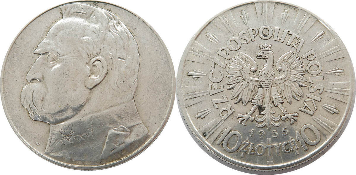 Polen 10 Zloty 1935 Josef Pilsudski f.vzgl,Patina | MA-Shops