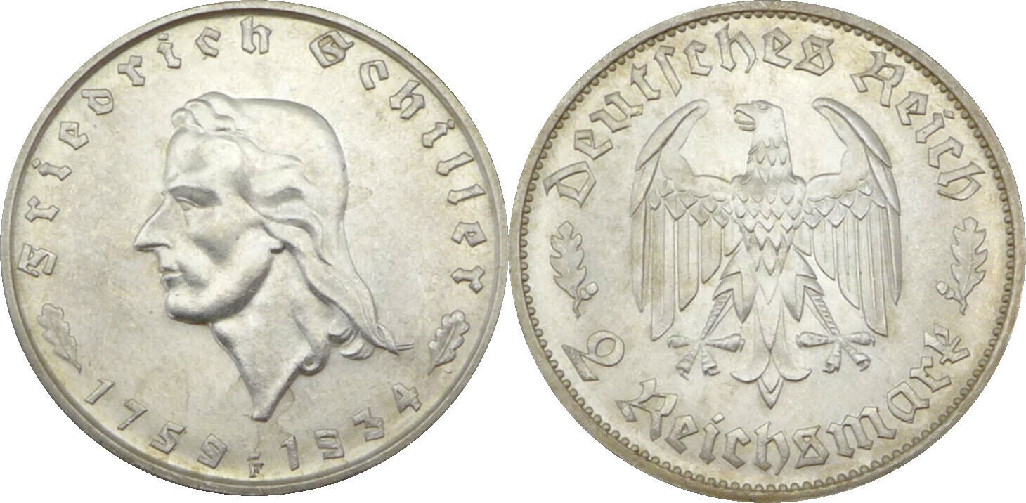 Deutschland / Drittes Reich 2 Reichsmark 1934 F Zum 175. Geburtstag von ...