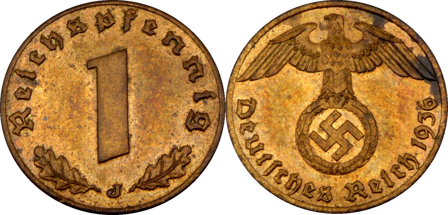 Deutschland / Drittes Reich 1 Reichspfennig 1936 J Ein Reichspfennig ...