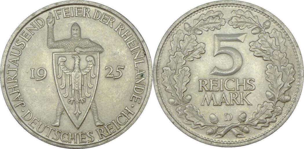 Deutschland / Weimarer Republik 5 Reichsmark 1925 D Zur ...
